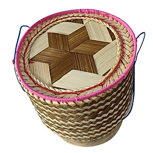 Bamboo Sticky Rice Serving Basket Handmade ''KRA-Tip'' Thai Laos Traditional Weave Wickerwork with Vegetable Based Dye Serving Travel Picnic Keeping Sticky Rice After Steaming Keep Sticky Rice Warm