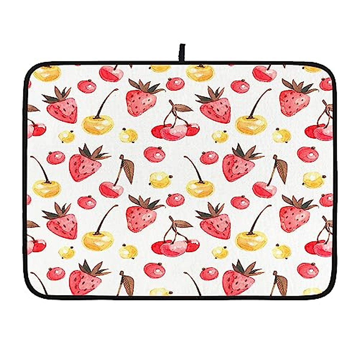 Strawberries Cute Cherry Fruit Drying Mat for Kitchen Art Dishes Pad Dish Drainer Rack Mats Absorbent Fast Dry Kitchen Accessories (18''x24'')