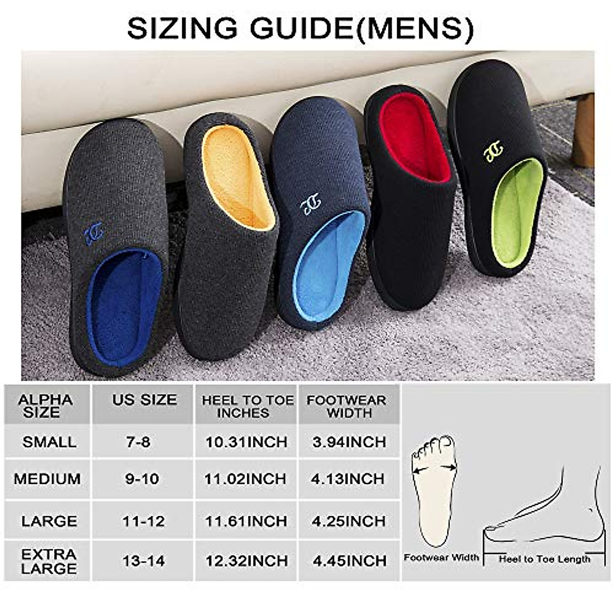 DL Mens Memory Foam Slippers Slip on, Comfy House Slippers For Mens Indoor Outdoor, Cozy Men's Bedroom Slippers Warm Soft Flannel Lining Closed Toe Man Slippers Size 11-12 Blue