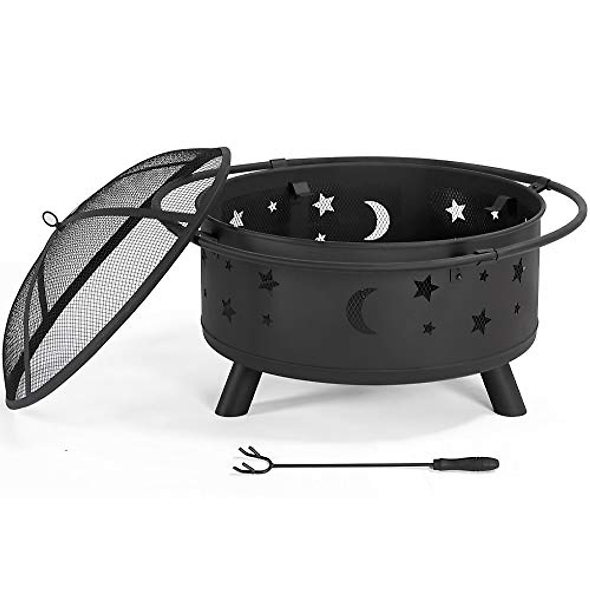 Yaheetech Fire Pit 30in Fire Pits for Outside Wood Burning Outdoor Fireplace with Spark Screen, Poker for Bonfire Patio Backyard Garden Picnic