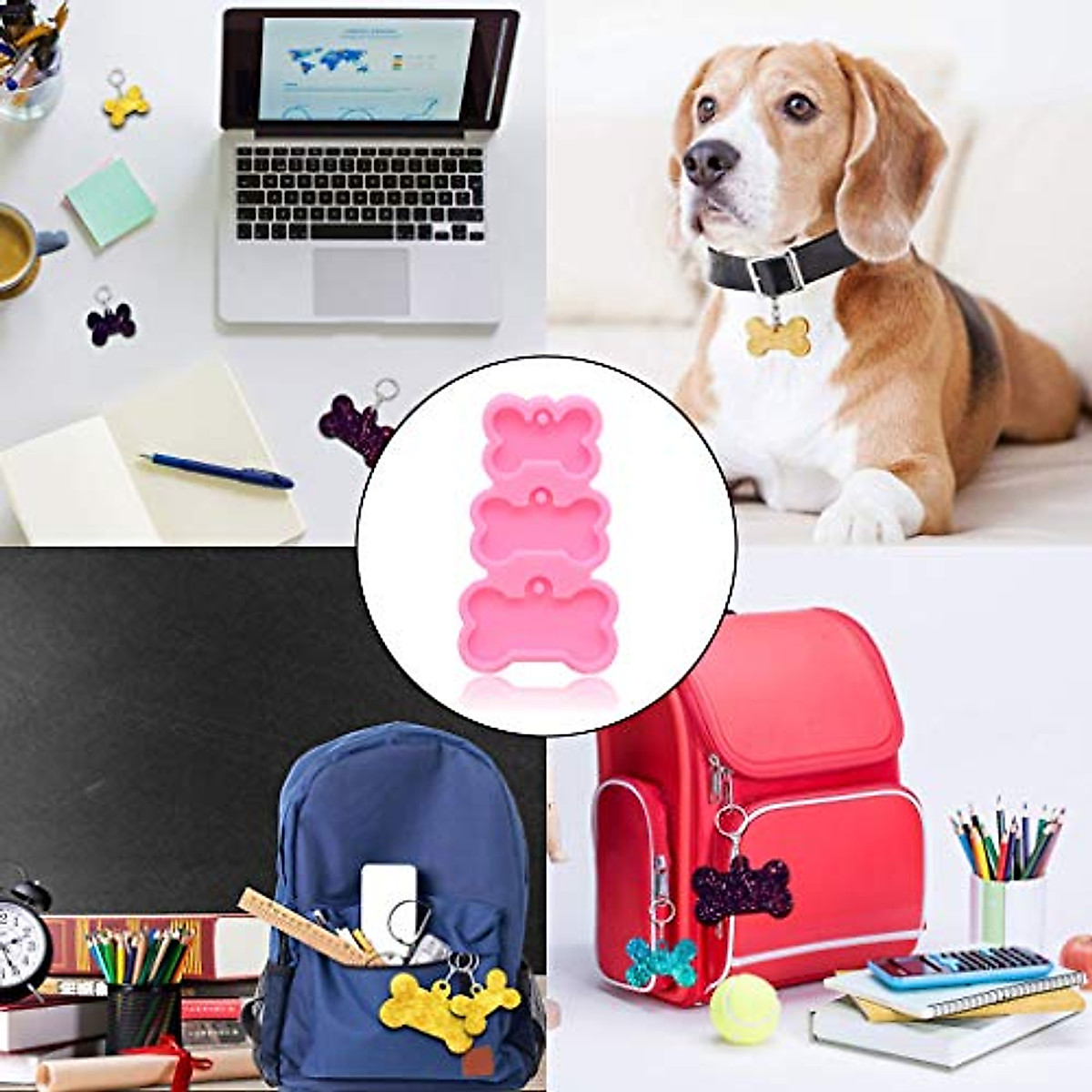 Diarypiece Pet Dogs Cats Tag Bone Shaped Keyring Epoxy Resin Mold,Key Chain Pendant Silicone Mould