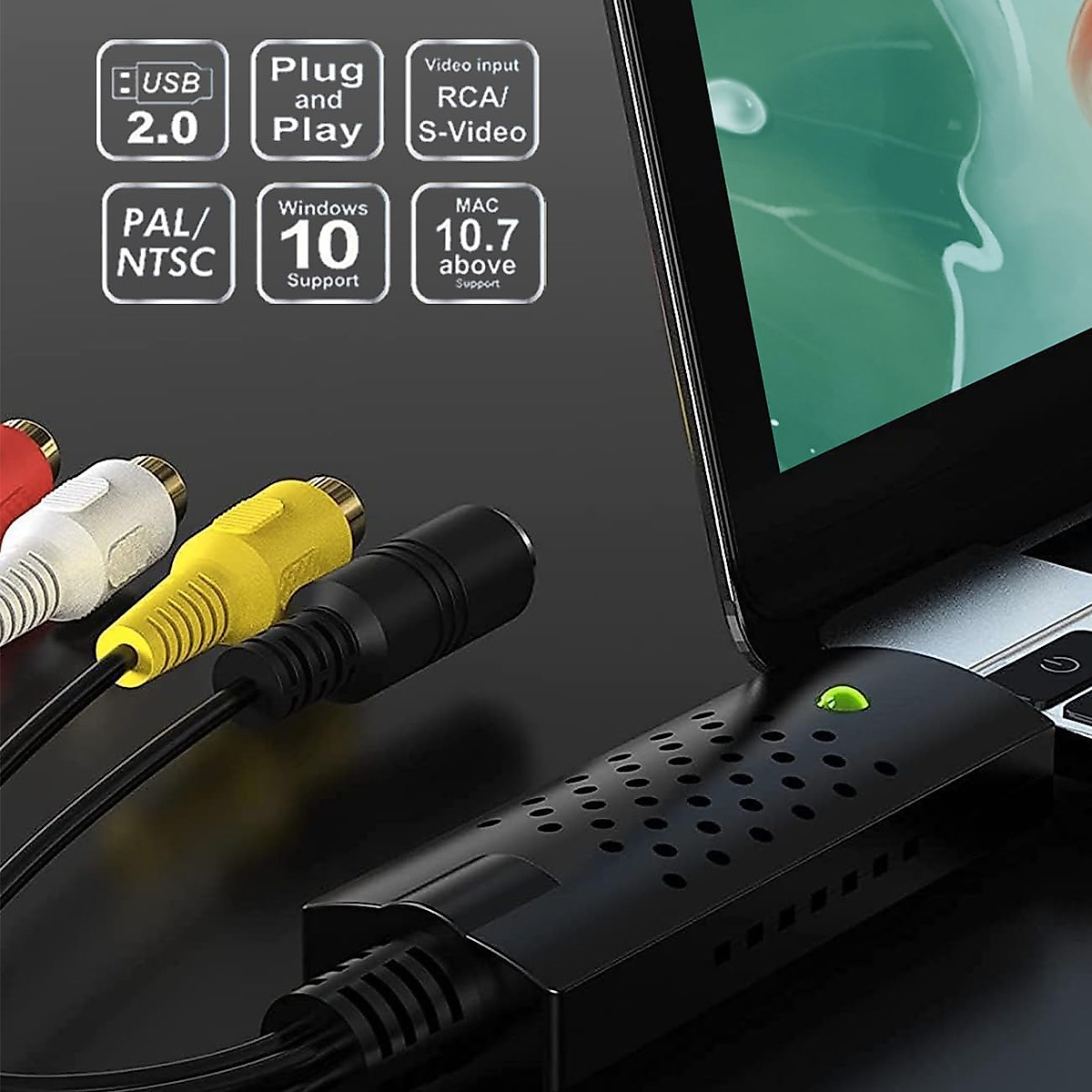 YUANLY VHS to Digital Converter,Video Capture Card USB 2.0 Audio Video Capture Card Device Old VHS Mini DV Hi8 DVD VCR to Digital Converter for Mac,PC Support Windows 2000/10/8/7/Vista/XP/Android
