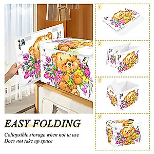 innewgogo Teddy Bear Flowers Storage Bins with Lids for Organizing Foldable Storage Box With Lid with Handles Oxford Cloth Storage Cube Box for Toys