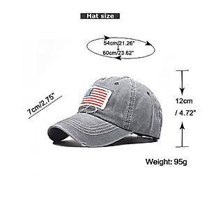 INOGIH Women American Flag Ponytail Hat Embroidery Washed-Cotton Messy Bun Baseball-Cap Adjustable Grey