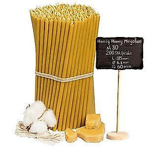 Diveevo Church Beeswax Candles - Honey 200 pcs. I Ritual Candles L-7.30 in, Ø-0.24 in I 60 min Burning time of Yellow Color I of Thin drip- and smokeless Candles