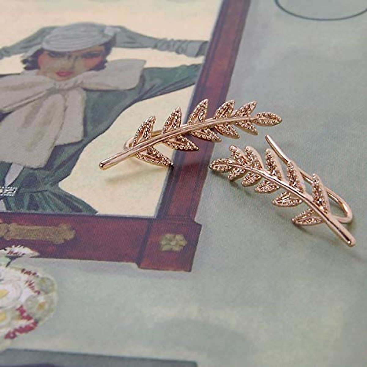 Humble Chic Ear Crawler Earrings for Women - Hypoallergenic Ear Climbers Earrings for Women - Statement Leaf Ear Jacket Earrings Studs - Gold Ear Cuff Bridal Earrings - Gold Earrings, 14K Gold Plated