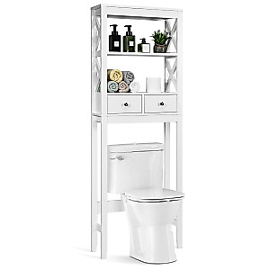 Hysache Over-The-Toilet Storage Rack, Bathroom Space Saver w/2 Drawers & Open Shelves, Fashionable Elegant Style, Freestanding Cabinet Organizer, Toilet Shelves Rack Unit, White HW63773