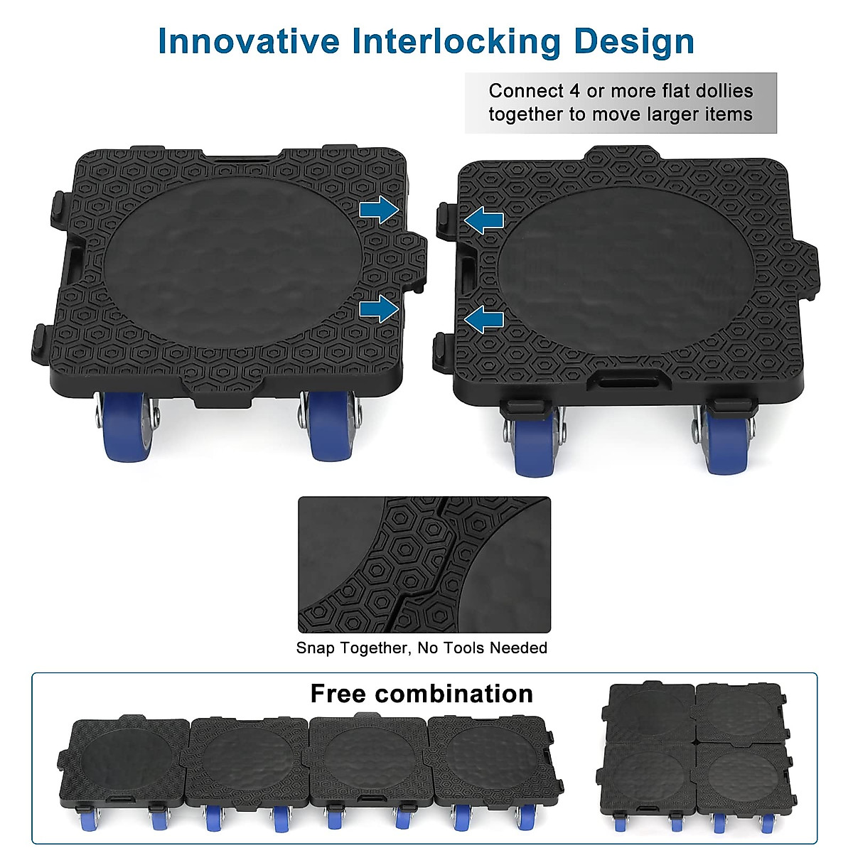 Insdawn Furniture Sliders,Furniture Dolly for Moving Dolly with 4 Wheels & Furniture Lifter, 600Lbs Load Capacity, 360° Rotation Wheels for Moving Heavy Duty,4 packs,Blue Wheels