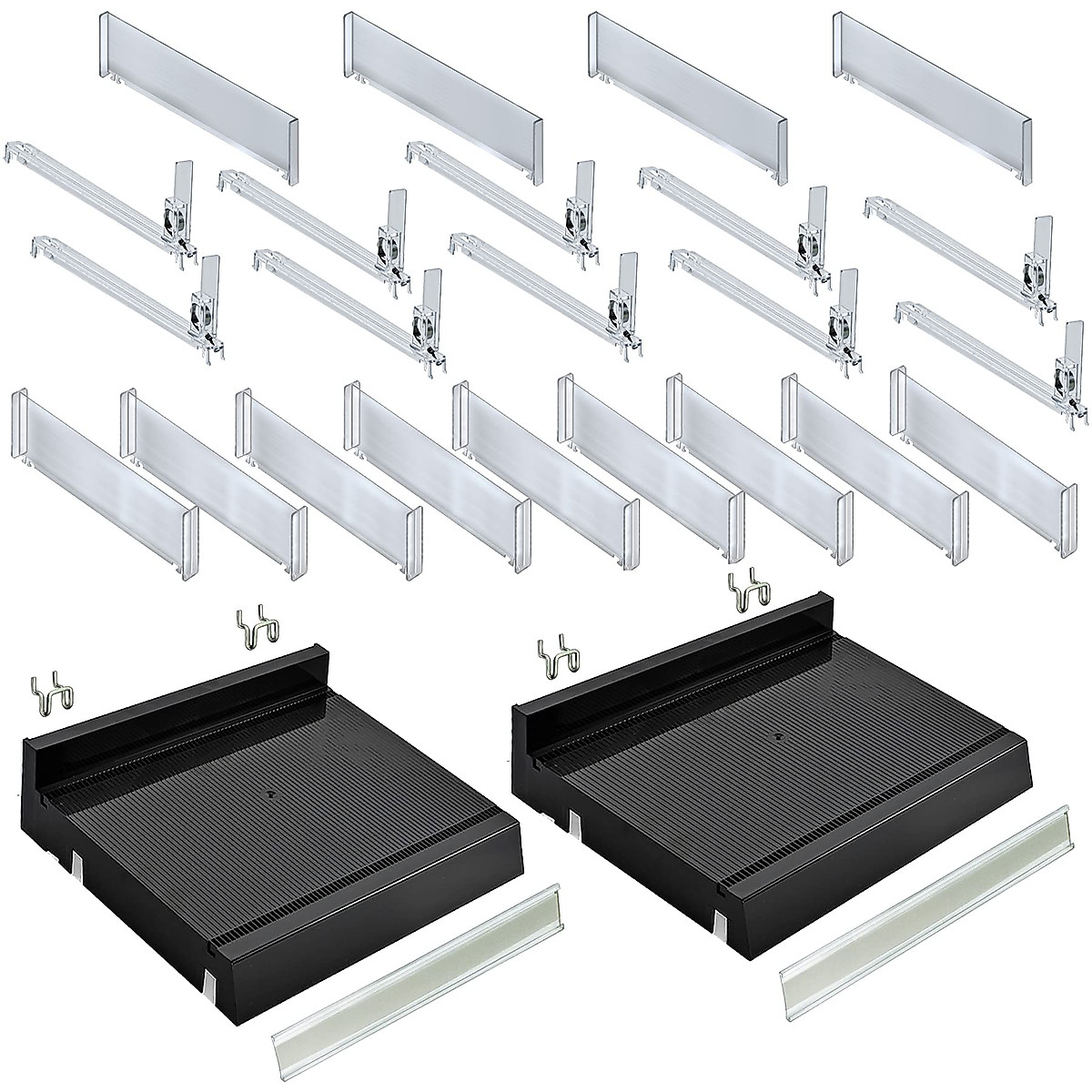 Azar Displays 225830-TALL-BLK Adjustable Tall Divider Bin Cosmetic Tray with Pushers - Customize Slot Size to Product, Black 2-Pack