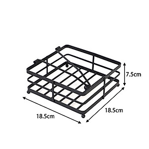Flat Napkin Holder, Tissue Rack Stand for Kitchen Dining Table, Black Metal Napkin Dispenser with Weighted Arm, Square Tissue Holder for Farmhouse Kitchen Countertops Tables Tissue Storage basket