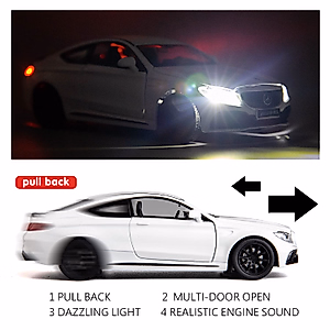 RMZ City Compatible for 1:32 Mercedes C63 AMG Model, Diecast Alloy Pull Back Toy Car with Sound and Light Toy for Girls and Boys Kids Toys Pink