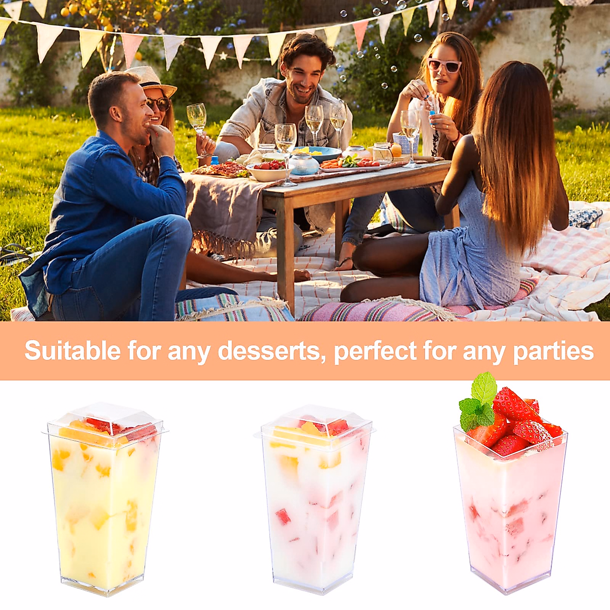 EASERCY 100 Pack 3 oz Mini Dessert Cups with Lids and Spoons Clear Dessert Shooter Cups with Spoons Parfait Cups with Lids Appetizer Cups for Party Small Plastic Dessert Cups for Pudding and Fruit