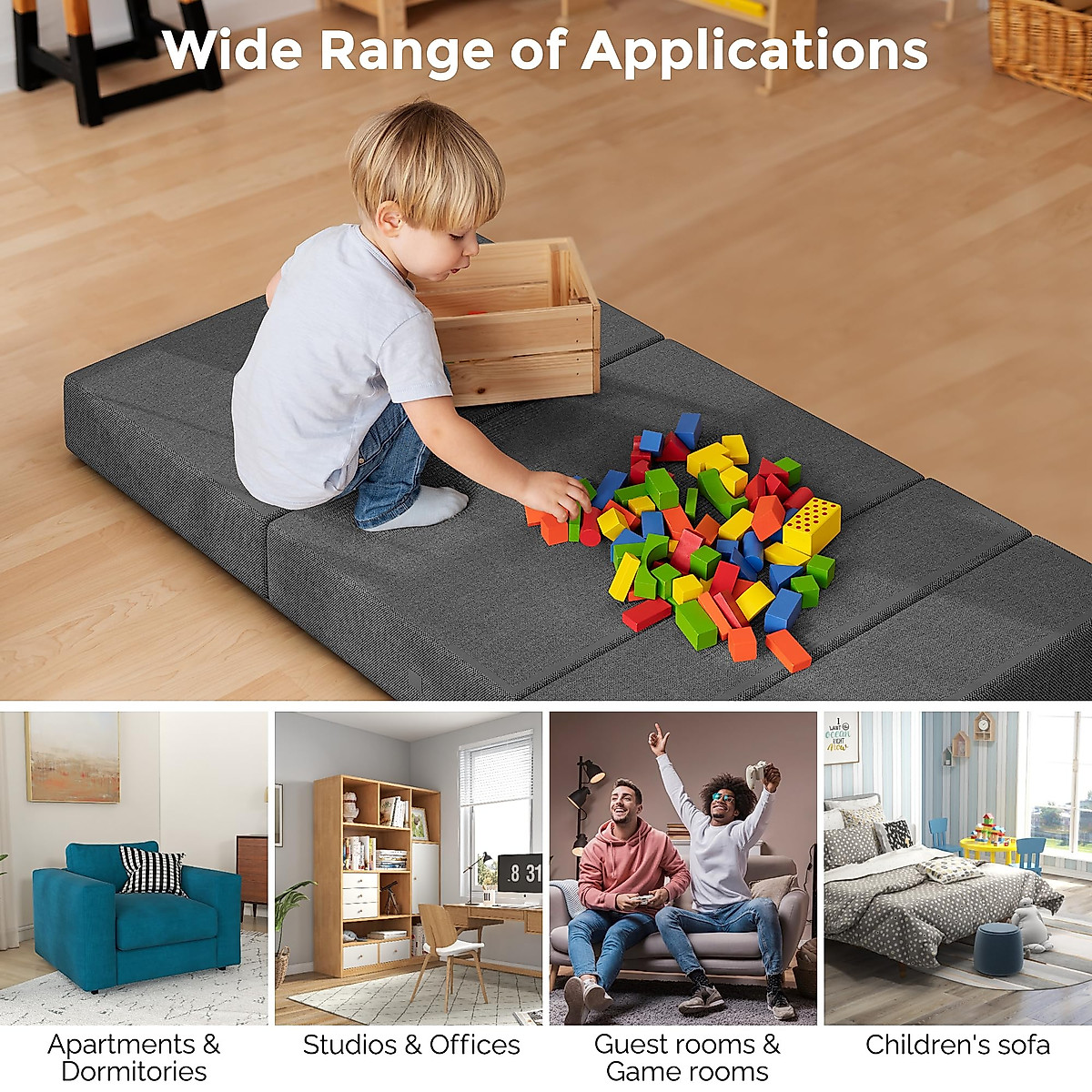 yoyomax Folding Sofa Bed with 2*Pillow, Convertible SleeperChair, Sleeper Futon SofaBed Couch - Linen Fabric Floor FoldableBed Mattress for Living Room/Dorm/Guest Room/Home Office/Apartment, Standard