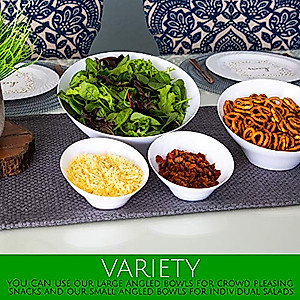 PLASTICPRO Disposable Angled Plastic Bowls Round Medium Serving Bowl, Elegant for Party's, Snack, or Salad Bowl, White, Pack of 4