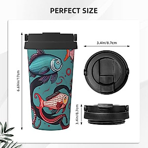 WANGXUEE Fish and Octopus Print 500ml Stainless Steel Travel Tumbler Double Wall Vacuum Insulated Coffee Mug