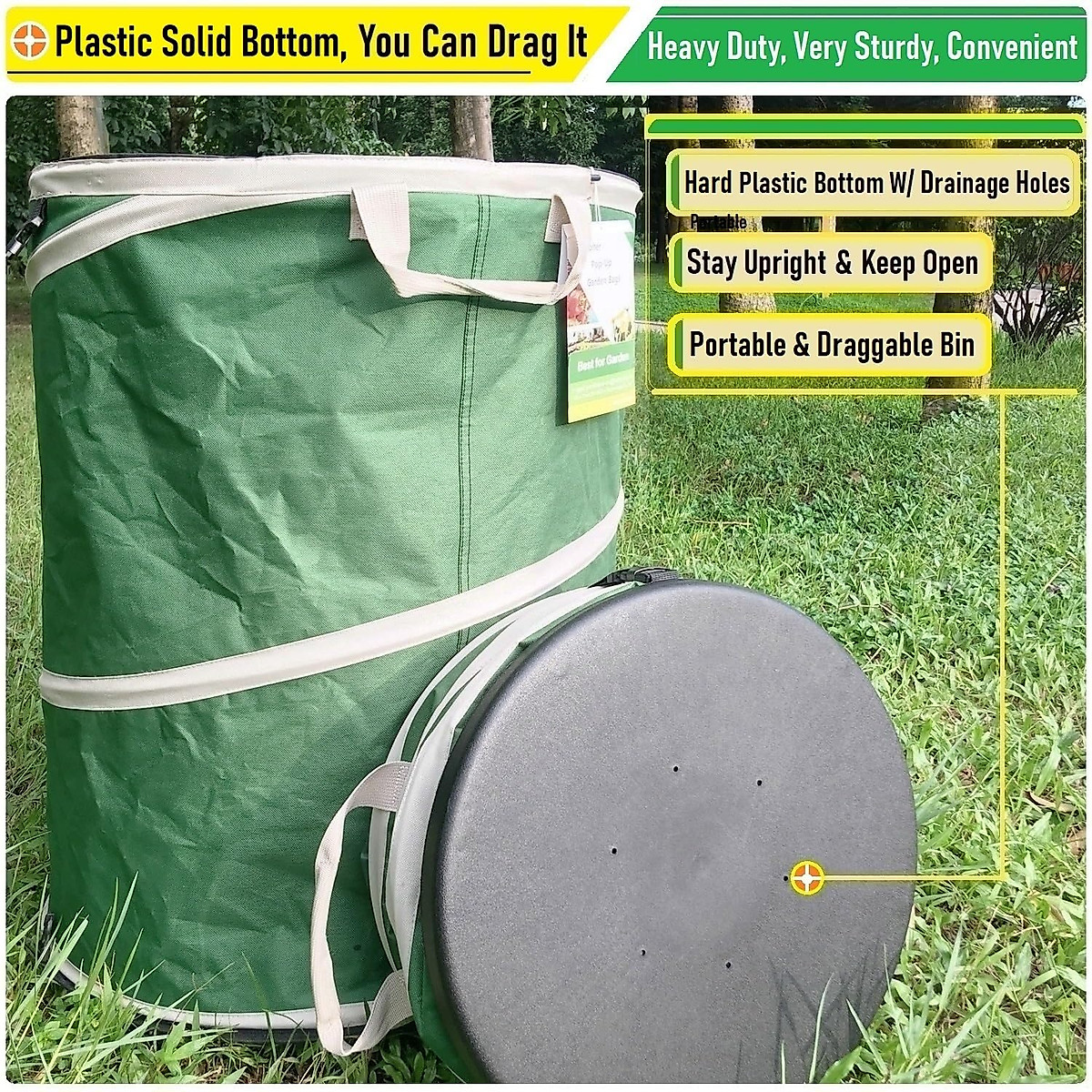 16 Gallon & 24 Gallon Collapsible Trash Can with Solid Bottom Yard Garden Bag for Pop-Up Trash Can,Recycling Bin,RV Camping Waste Bin,Home Laundry Hamper,Yard Waste Bag,Debris Bag,Lawn Grass,Leaf Bags