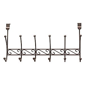 Home Basics Over The Door Hanger Hook, Heavy Duty Organizer Hooks Hanger, 6 Hooks Rack for Heavy Coat, Big Bags, Towel, Robe, Bronze