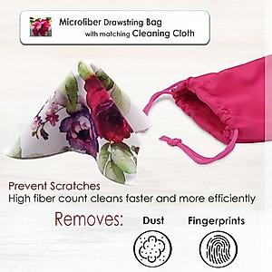 Rachel Rowberry Floral Hard eyeglass case | Glasses Case Hard Shell with Microfiber Drawstring Pouch and Cleaning Cloth | Protective Small sunglasses case for women (AS126 Cranberry Rose)