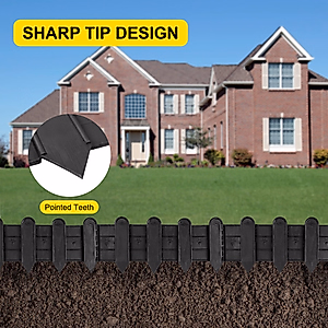 AUKAR No-Dig Landscape Edging, 5.5 inch Tall Decorative Plastic Edging Fence Garden Border, 9.65ft, 6pcs, Black