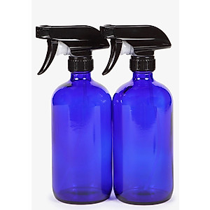 Vivaplex, 2, Large, 16 oz, Empty, Cobalt Blue Glass Spray Bottles with Black Trigger Sprayers and Lids