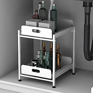 IncepKick Under Sink Organizer and Storage for Kitchen Bathroom 2 Tier Slide Out Under Sink Shelf Cabinet Storage Shelf Under Sink Storage Metal (White)