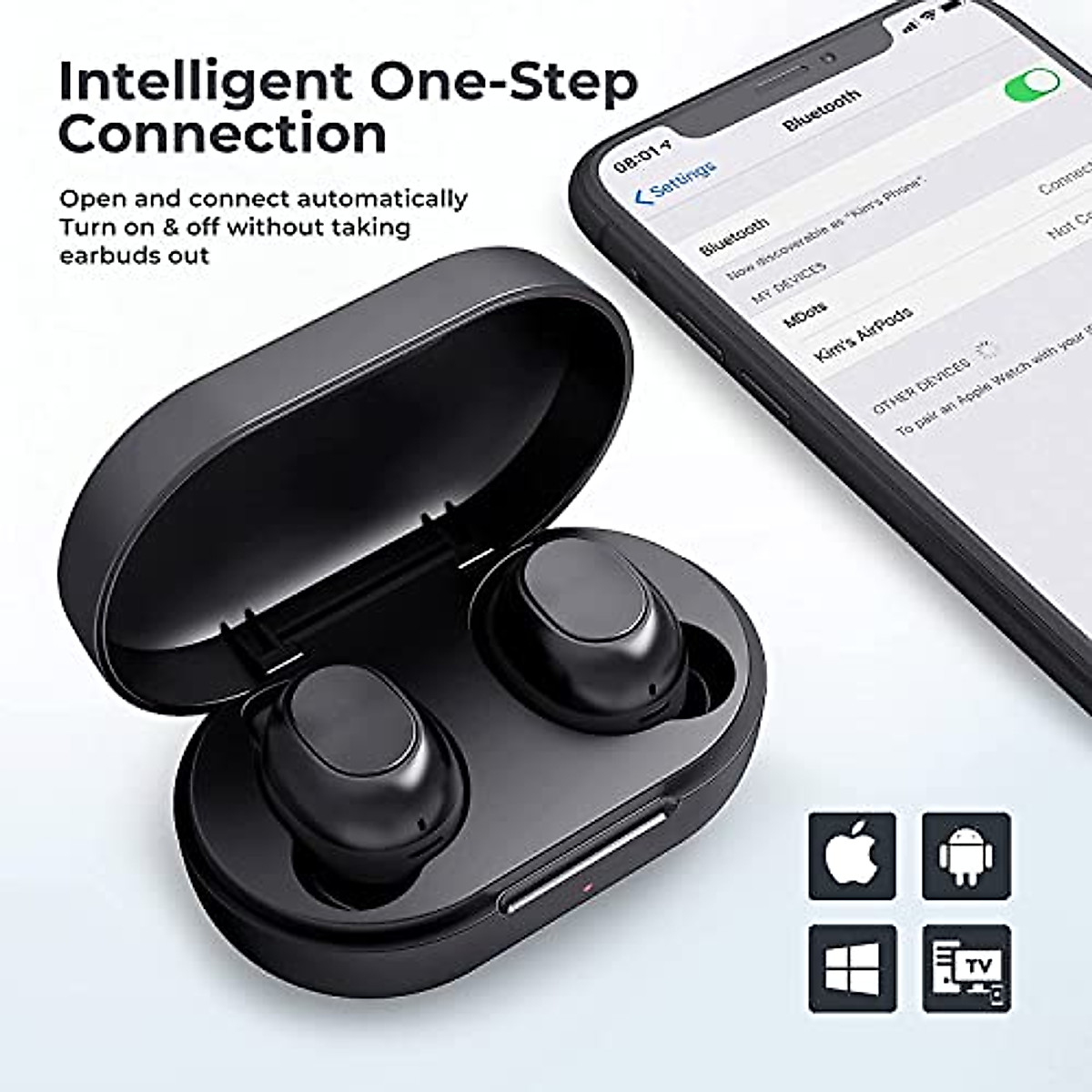 VASSCA Wireless Earbuds, Bluetooth Headphones with Charging Case, & Fast Charge, 25h Playtime, IPX8, Deep Bass, in-Ear Supports Mono Mode, for Music, Calls, and Siri Black