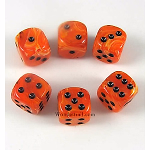 Orange Vortex with Black Pips 16mm D6 Dice Set of 6 Wondertrail WCX27633E6