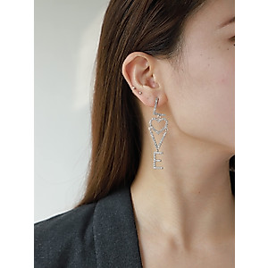 Statement Trendy Earrngs with Strass,Kitsch Style Dangle Earrings with LOVE and Heart Icons Pendant(LONG) (LOVE)