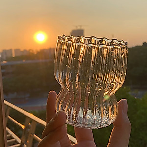 Vertical Stripe Cocktail Glass, Origami Style Glass Cup Heat Resistant Coffee Mug, Ripple Drinking Glasses Wine Iced Beer Cup Clear Dessert Cup, Vintage Glassware Bar Beverage Milk Juice Tea Cup