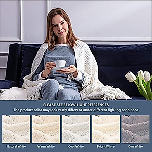 Bedsure Throw Blanket for Couch – Cream White Versatile KnitWoven Chenille Blanket for Chair – Super Soft, Warm & Decorative Blanket with Tassels for Bed, Sofa and Living Room (Ivory, 50 x 60 inches)