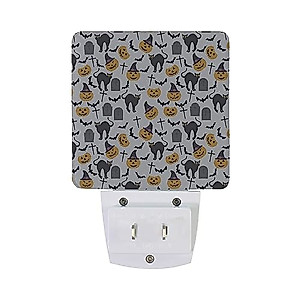 JSTEL Halloween Pumpkin Black Cat Night Lights Plug in Wall 2 Pack,Halloween Led Night Lights Plug into Wall Dusk to Dawn Sensor