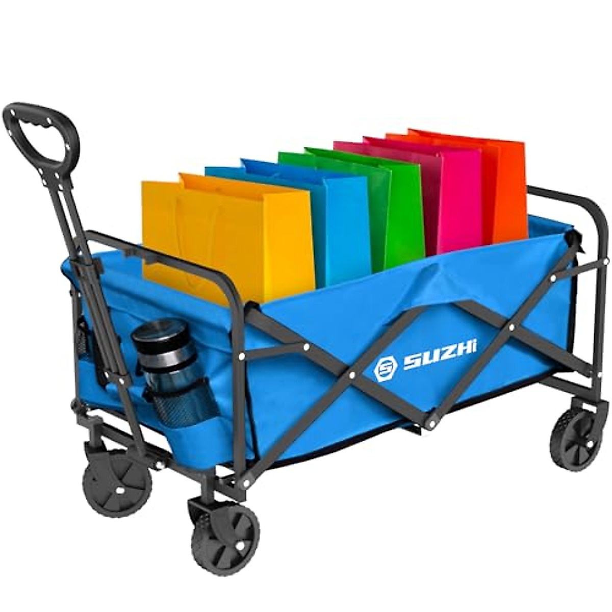 SUZHI Small Wagons Carts with Wheels Foldable, Collapsible Camping Wagon Cart On Wheels Outdoor Lounge Wagon, Fishing Wagon, Pet Wagon for Apartment Grocery