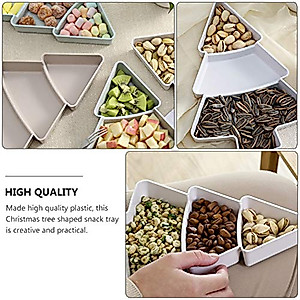 Angoily Christmas Plastic Serving Tray Platter - 2 Pcs Christmas Tree Shape White Plastic Divided Appetizer Serving Tray Candy Snack Salad Desserts Dried Fruit Nuts Plate for Home Office Party