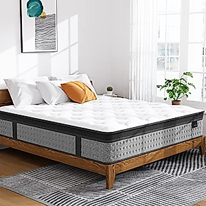 Mattress Topper Full, Innerspring Hybrid Mattress in a Box, Motion Isolation Individually Wrapped Pocket Coils Mattress, Foam and Spring Mattress for Pressure Relief, Purple… (Grey-10 inch, Queen)