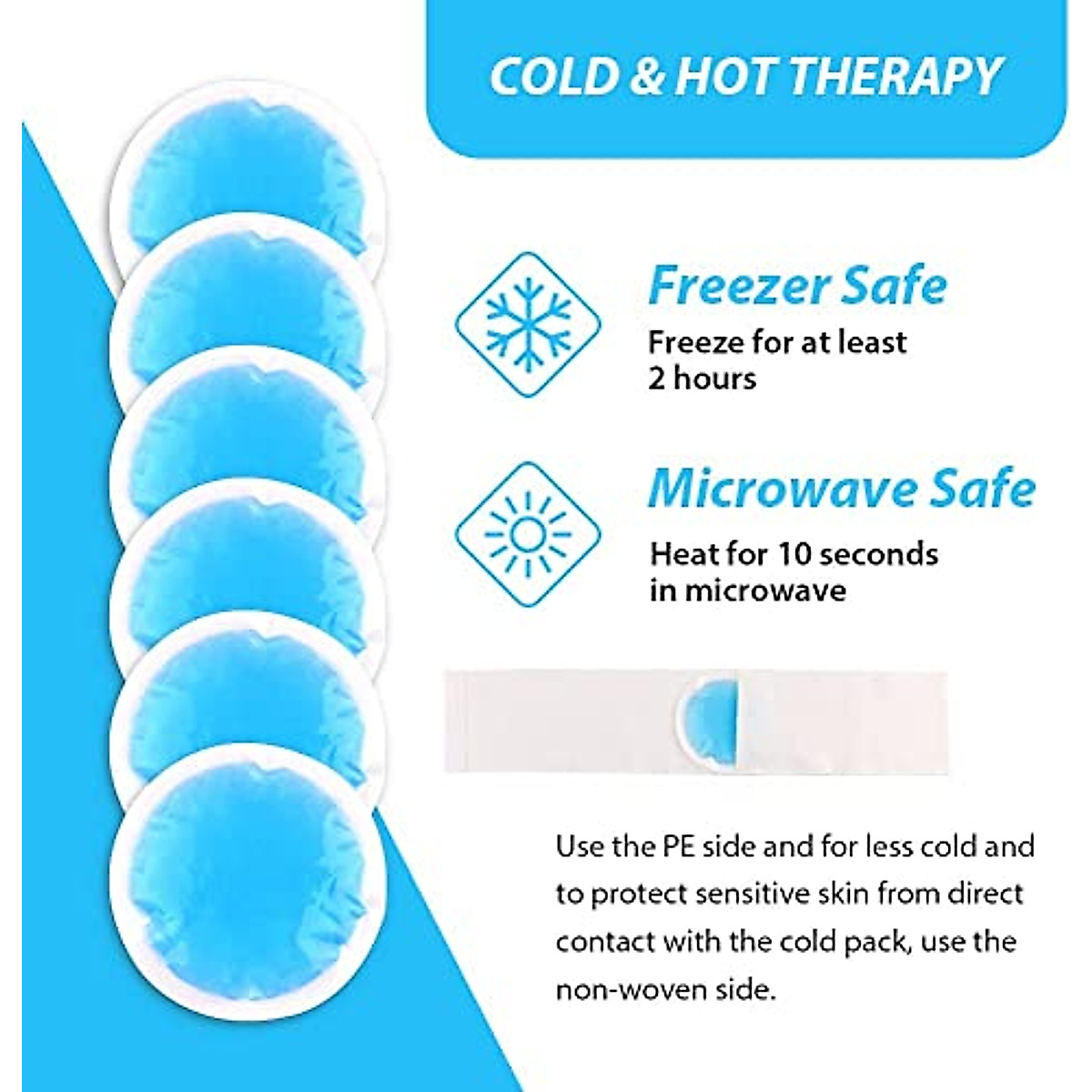 NEWGO Small Ice Packs for Injuries Reusable, 6 Pack Gel Cold Packs Round Hot Cold Compress with Cloth Backing & Sleeve for Pain Relief, Wisdom Teeth, Breastfeeding, Tired Eyes, Face, Headaches