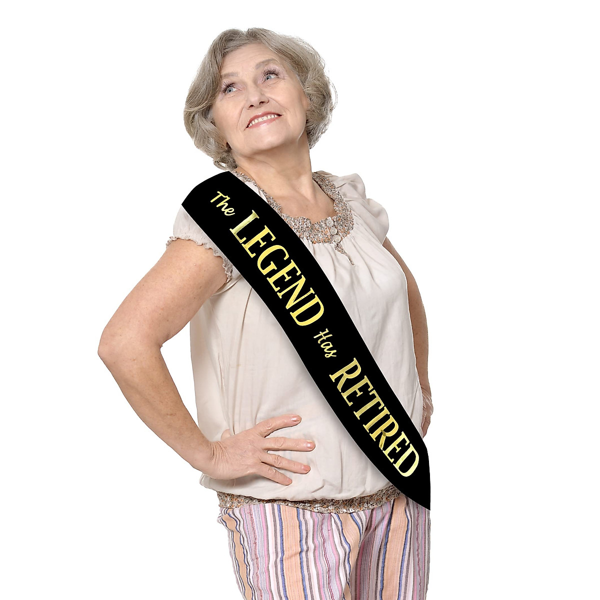 JPACO The Legend Has Retired Sash – Elegant Black and Gold Foil Legendary Sash for Both Women and Men & a Large Gold Safety Pin. Perfect for Retirement Parties
