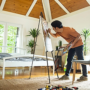 63" Tall Display Easel, Folding Instant Poster Easel, Black Steel Metal Telescoping Art Easel for Display Show, Easy Assembly with Carrying Bag (Black, 1Pack)