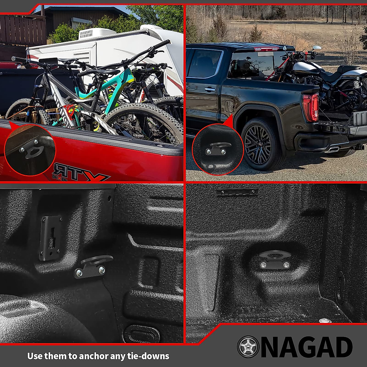 ONAGAD Tie Down Anchors for 2000-2017 Ford Tie Down Hooks | Fits 2004-2017 F-150 Styleside | Fits 2001-2010 Explorer Sport Trac, Inner-Bed Truck Bed Tie Downs (Pack of 6)