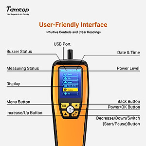 Temtop Air Quality Monitor CO2 Detector Professional Carbon Dioxide PM2.5 PM10 Formaldehyde Temperature and Humidity Monitor w/Audio Alarm Data Export (M2000 2nd)