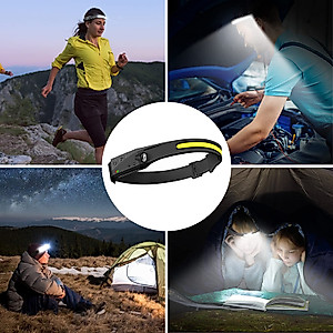 LED Headlamp, Pluralla Rechargeable Headlamps with 230°Wide Beam Headlight with Motion Sensor Bright 5 Modes Lightweight Sweat Proof Head Flashlight for Outdoor Running, Camping, Fishing, Hiking-Black