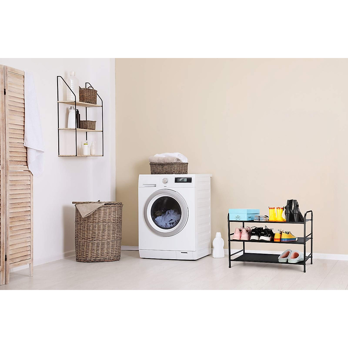 3-Tier Shoe Rack for Closet, Metal Shoe Organizer Free Standing Shoe Shelf for Entryway and Closet Hallway, Shoe Storage cabinet for 12 pairs of shoes for tight spaces, Tool-Free Installation, Black