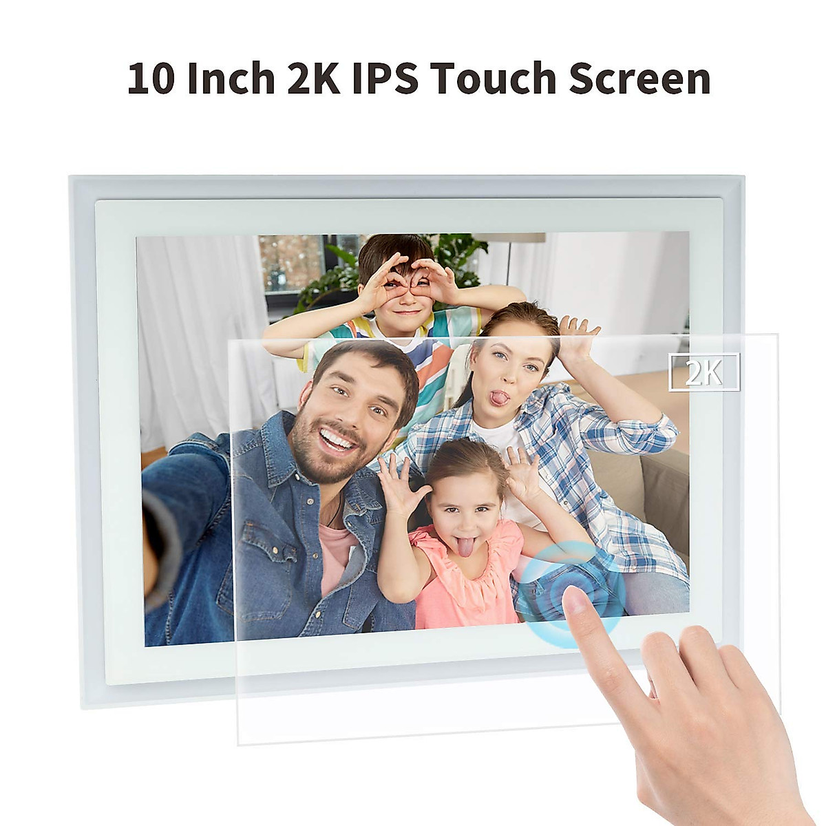 AEEZO WiFi Digital Picture Frame 10 Inch IPS Touch Screen FHD 2K Display Smart Cloud Photo Frame with 16GB Storage, Easy Setup to Share Photos & Videos, Auto-Rotate Frame (White)