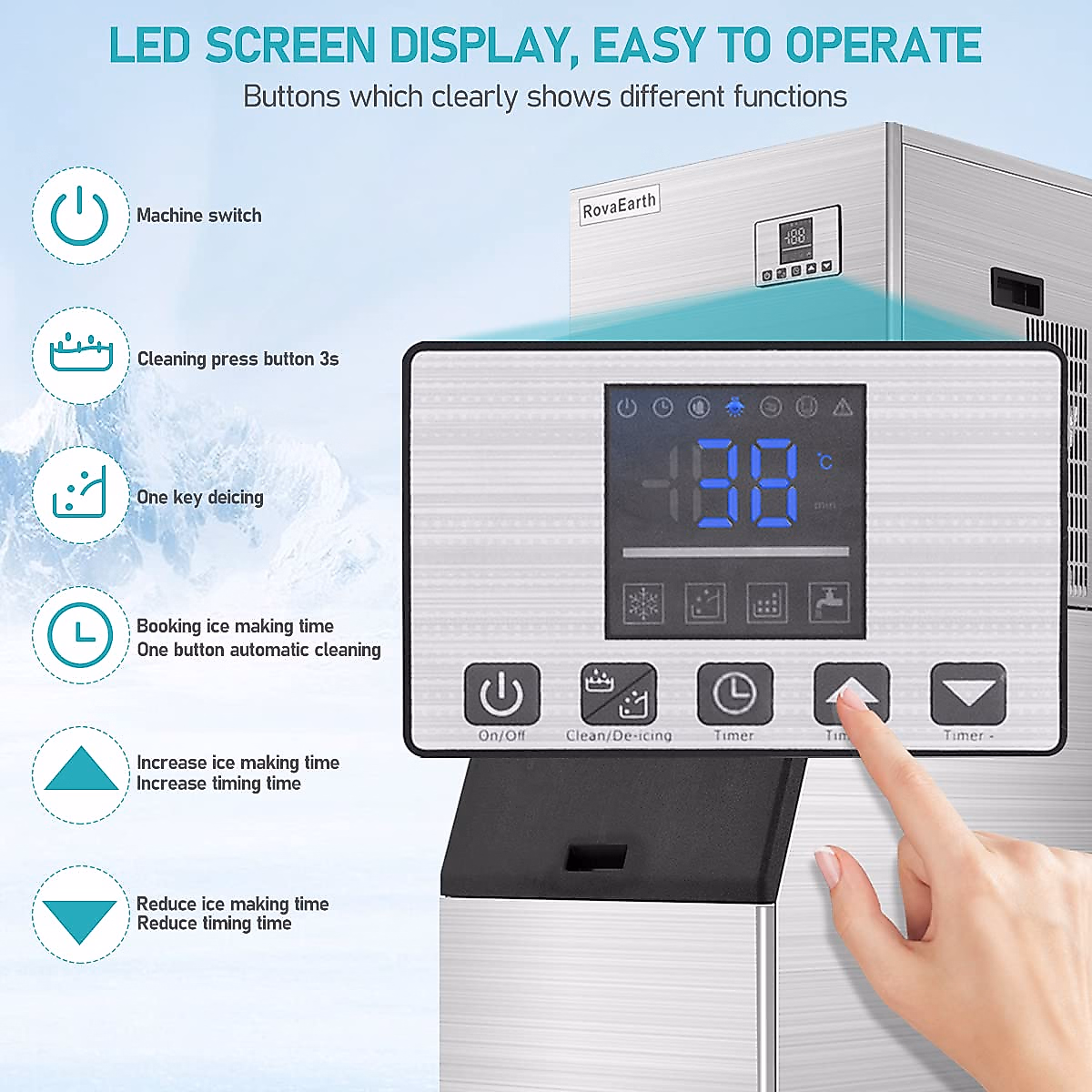 Commercial Ice Maker, SodaPer 110V Automatic Ice Making Machine Stainless Steel 472 lbs/24H, Storage Capacity 350 lbs, Freestanding Ice Maker Machine for Office/Restaurant/Bar/Coffee