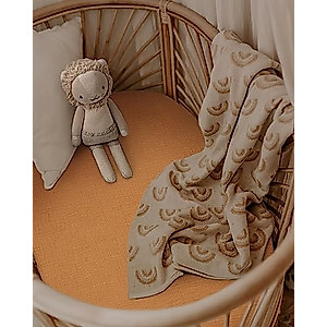 Muslin Bassinet Sheet for Baby Boy, Girl and Unisex, Ultra Soft Bedside Bassinet Sheets Fitted for Oval, Rectangle and Hourglass Mattress Pad, 2 Pack (Retro Yellow&Beige)