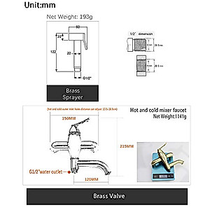 MINJING Hot and Cold Toilet Bidet Sprayer, Hand Held Shower, Antique Bronze Solid Brass Mixer Valve Faucet,B Set