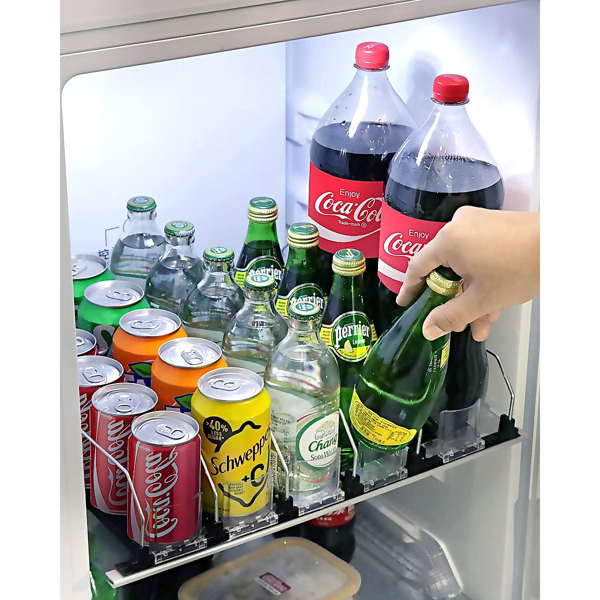 Drink Organizer for Fridge, Self-Pushing Soda Can Dispensers, Width Adjustable, 12oz 16oz 20oz Refrigerator Drink Organizer for Fridge-Holds up to 20 Cans (5 Row,12.2 Inch)