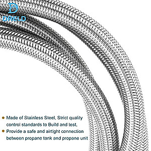 5 Feet Y-Splitter Stainless Braided Hose to 3/8" Female Flare Fitting, Low Pressure Propane Regulator Adapter with Tank Gauge Level Indicator, for LPG Gas Grill, Heaters, Fire Pit Table