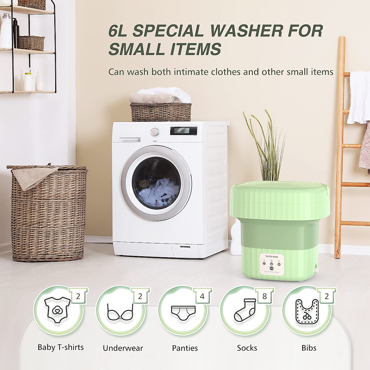 Bubbacare Portable Washing Machine, Mini Machine Ultrasonic Turbine Wash, Washer for Underwear, Sock, Baby Clothes, Travel, Camping, Dorm, RV, Home Foldable Small Laundry Green, JYJQ-26026 (MG)