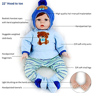 Aori Reborn Baby Dolls Boy Lifelike Reborn Toddler Doll 22 Inch Weighted Reborn Baby with Baseball Toy and Doll Accessories Birthday Gift for Children Age 3