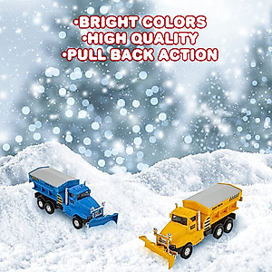 ArtCreativity Pull Back Snow Plow Toys, Set of 2, Diecast Metal Kids’ Pullback Toys, Cool Car Toys for Boys and Girls, Snowplow Trucks for Children, Great Gift or Birthday Party Favors